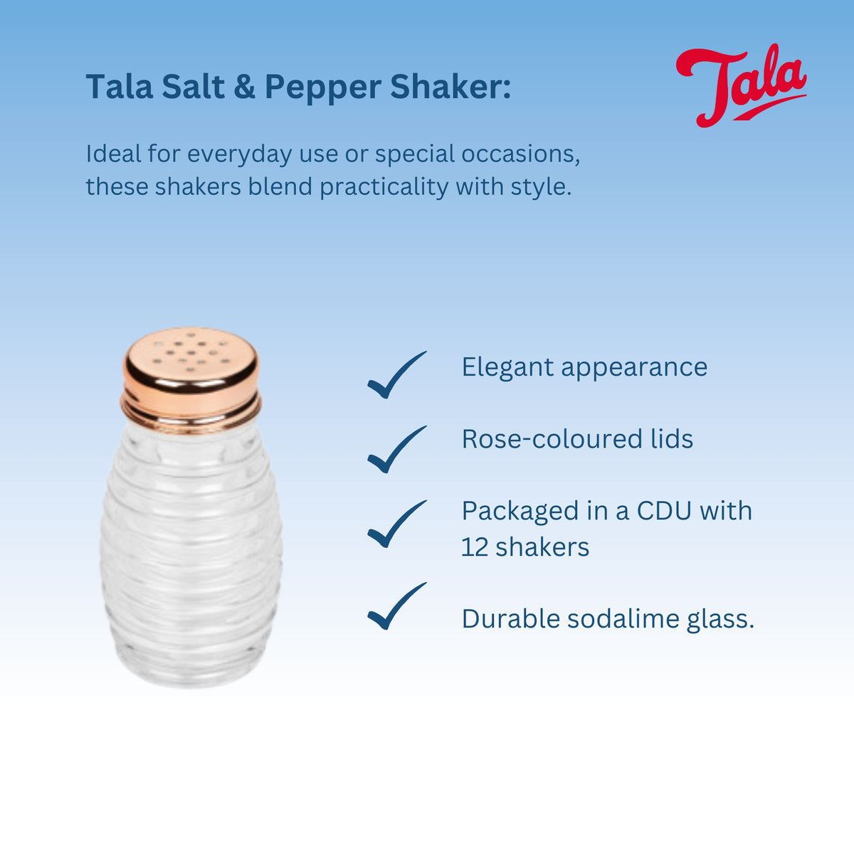 Tala Glass Salt and Pepper Shaker 85ml Rose Gold Lid – Dayes